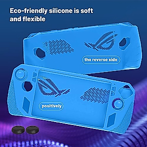 PAKESI Silicone Case for ASUS ROG Ally 2023 Release,Handheld Game Console Cover Protector Case with 2 Thumb Grip Caps and 2 Pack Screen Protectors - Enhance Your Gaming Experience(Blue)