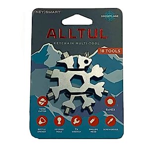 Alltul Snowflake MultiTool by KeySmart - 18 in 1 Mini Snowflake Pocket Tool - Stainless Steel Mini Multitool for Outdoor Sports, Camping and Travel - Great Gift Idea for Men