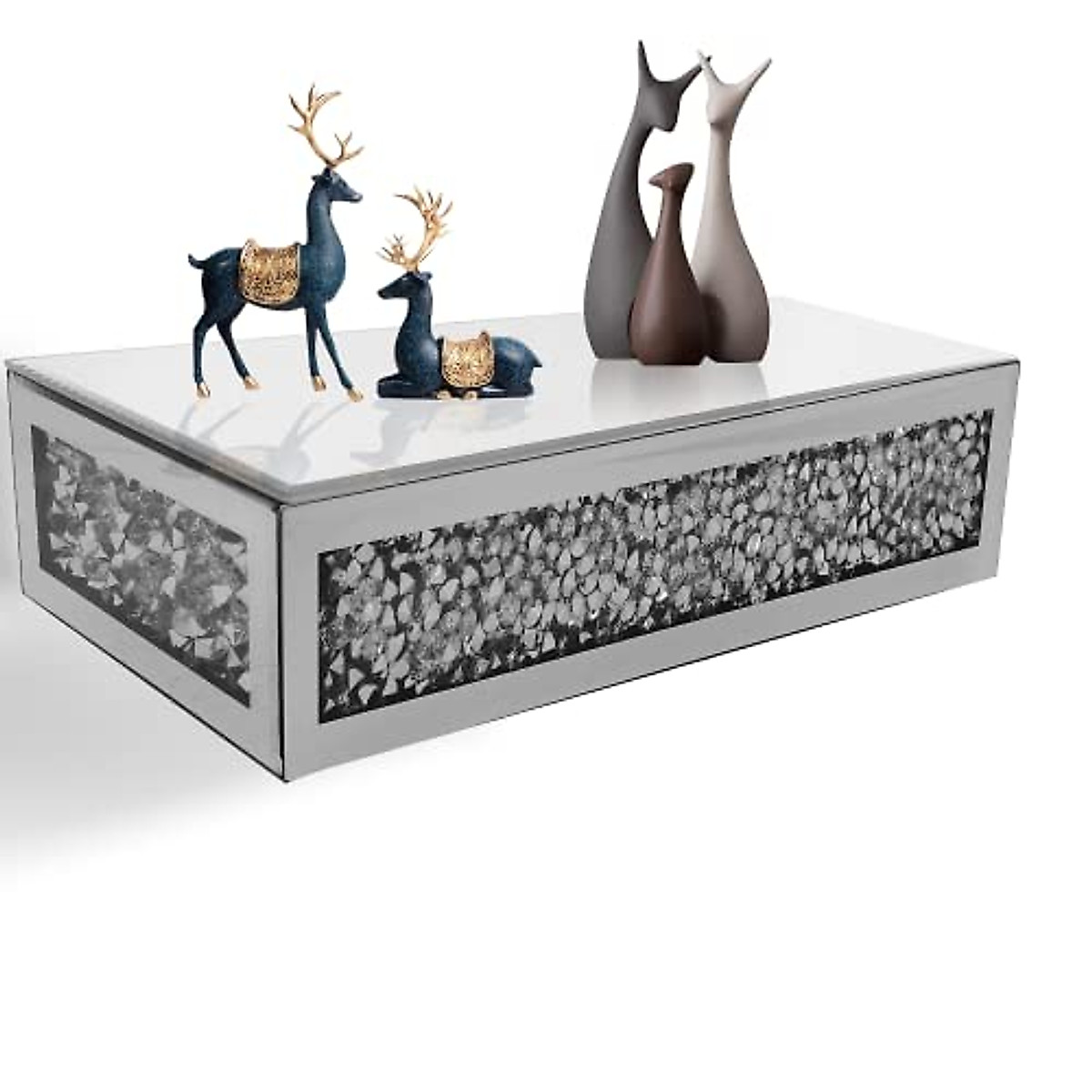 LXARTZJ Diamond Crystals Wall Rack Mirror Crushed Diamond Decorative Wall Shelf for Home Decoration Crystal Diamond Wall Art Decor Accent Piece Showcase