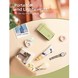 Makeid Label Maker Machine with Tape - Portable & Rechargeable Label Makers with Built-in Cutter.63" Waterproof Tape - Wireless Label Printer Compatible with Android & iOS Devices - Green