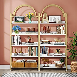 LITTLE TREE 72 inches Gold 5-Shelf Etagere Bookcase Bookshelf for Small Space