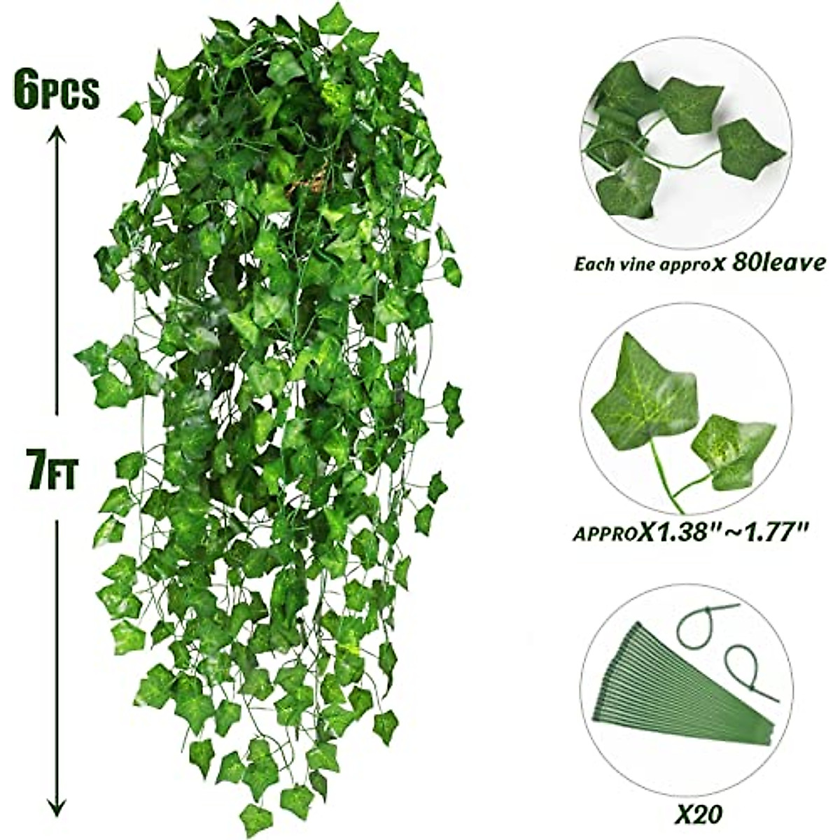 Dolicer 6 Strands 42Ft Fake Vines for Bedroom, Artificial Ivy Garlands with Fake Leaves, Fake Ivy Vines Greenery Garlands, Hanging Vines Fake Plants for Wall Decor Wedding Room Party Garden Aesthetic