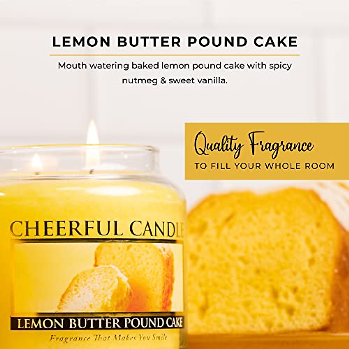A Cheerful Giver - Lemon Butter Pound Cake Scented Glass Jar Candle (16 oz) with Lid & True to Life Fragrance Made in USA