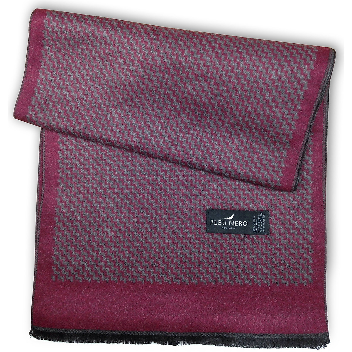 Livativ Bleu Nero Luxurious Winter Scarf for Men and Women – Large Selection of Unique Design Scarves – Super Soft Premium Cashmere Feel Burgundy Grey Diagonal Zigzag Border