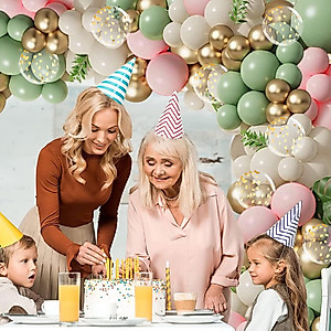 Sage Green Pink Balloon Arch Kit, Olive Green Light Pink Sand White Blush Metallic Gold Balloons with Gold Confetti Balloons for Girl Birthday Woodland Baby Shower Jungle Safari Decorations…