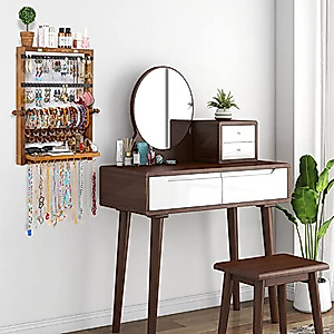 KYLOVHOS Hanging Jewelry Organizer, Wall Mounted, Pine Wood, Rustic Wooden Storage Display for Necklaces, Bracelets, Earrings, Rings (Brown).