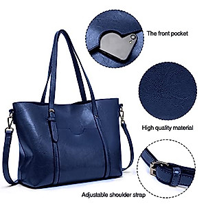 WIOLETA Work Purses for Women Leather Tote Bag for Women Portland Leather Handbags Large Handbags for Women Large Leather Tote Bag (Blue)