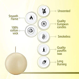 Bolsius Set of 2 Ivory Ball Candles - 2.75 inch Unscented Candle Set - Dripless Clean Burning Smokeless Dinner Candle - Perfect for Wedding Candles, Parties and Special Occasions