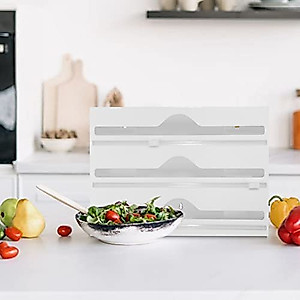 3-in-1 Acrylic Wrap Dispenser with Cutter White | Foil Plastic Wrap Storage Organizer| Aluminum Foil Wrap Organizer for Kitchen Storage