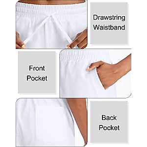 SANTINY Women's Cotton Shorts 5'' Lounge Yoga Shorts Jersey Sweat Bermuda Shorts for Women Walking Athletic with Pockets (White_XL)