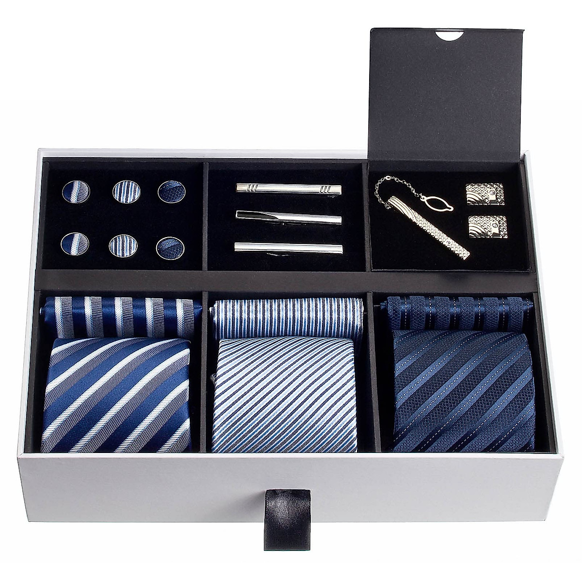 Premium Men’s Gift Tie Set Silky Necktie Pocket Squares Tie Clips Cufflinks For Men