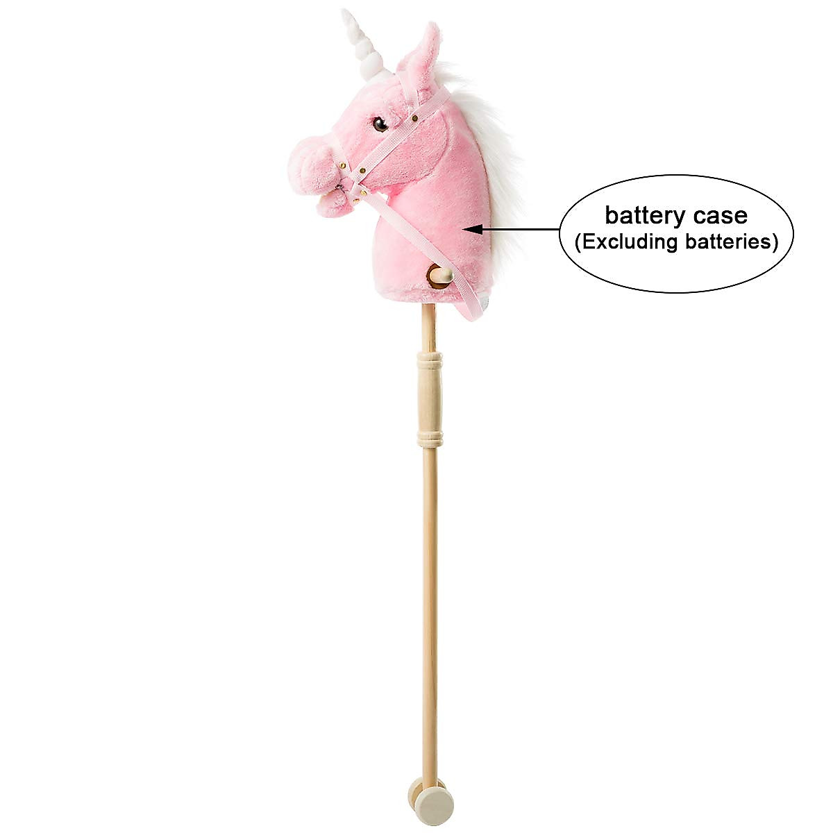 HollyHOME Plush Unicorn Stick Horse with Wood Wheels Real Pony Neighing and Galloping Sounds Plush Toy Pink 37 Inches(AA Batteries Required)