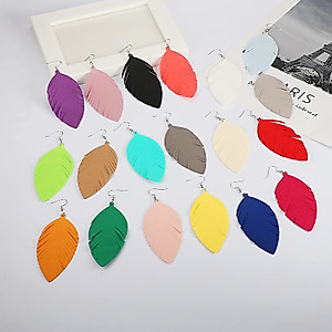 Leather Earrings for Women Dangle Large Soft Leather Handmade Fringe Feather Lightweight Tear Drop Earrings for Women Jewelry Gift