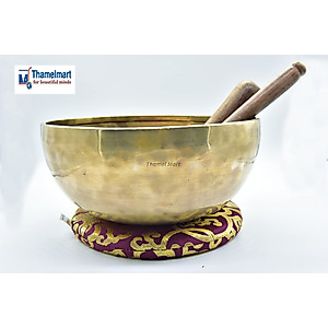 9" Large Master Healing Hand hammered Tibetan Singing Bowl ~ Great for Meditation, Yoga, Sound Bath, Mindfulness, Relaxation ~ Cushion, Wooden Mallet & Drumstick Included
