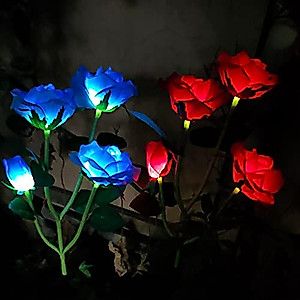 Thafikzi Solar Garden Stake Lights, 2 Pack Outdoor Solar Powered Rose LED Lights with 4 Rose Flowers, White Light Waterproof Solar Decorative LED Lights for Garden, Patio, Backyard (Yellow)