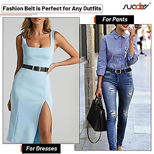 SUOSDEY Fashion Womens Soft Leather Belt, Waist Belt with Pin Buckle for Jeans Pants, black belt,width 1.3"