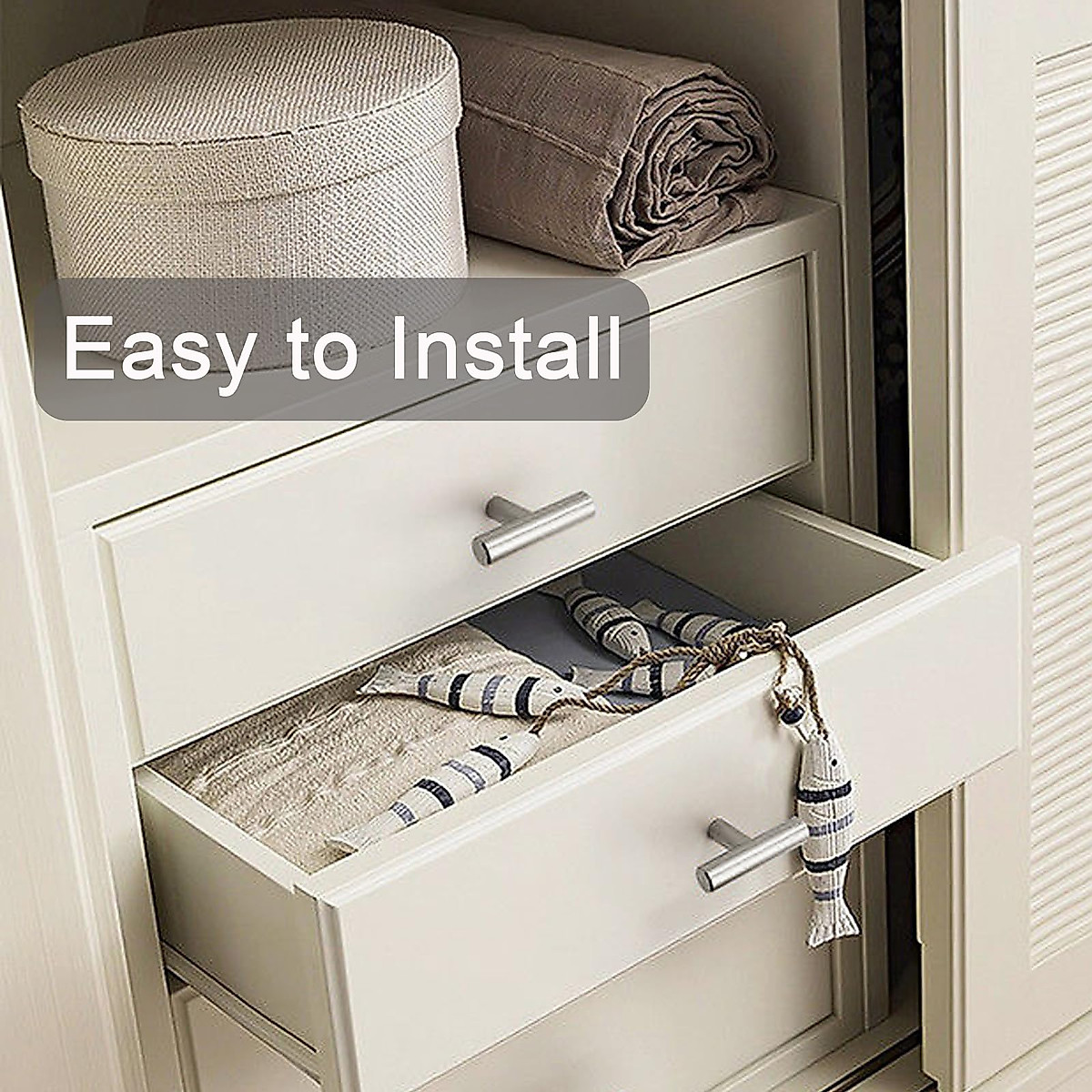 THSIREE 12PCS Cabinet Knobs, Cabinet Pulls Drawer Knobs, T Knobs Single Hole Cabinet Hardware with Screws, for Kitchen Bedroom Furniture, Silver