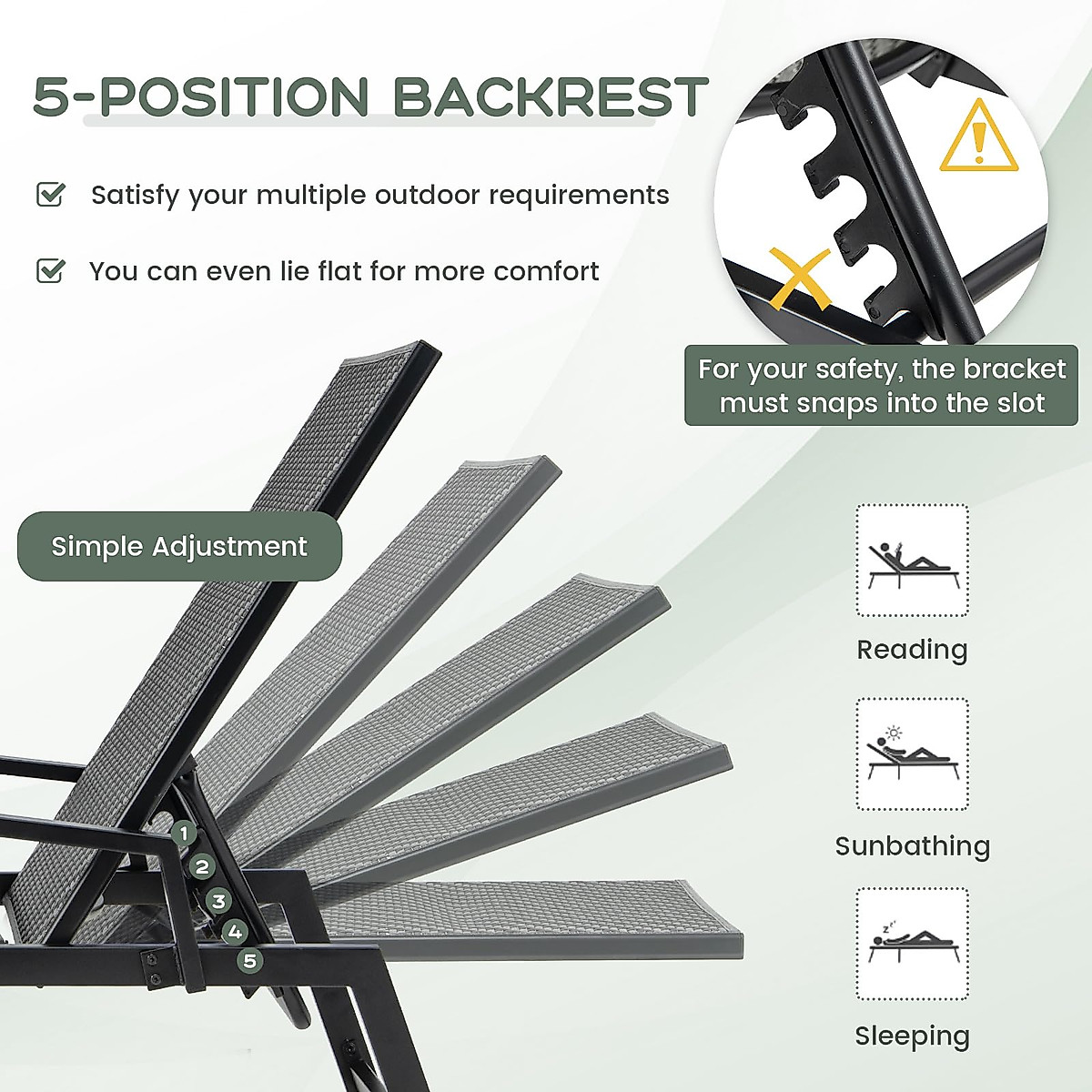 Tangkula Outdoor Rattan Chaise Lounge, Woven PE Wicker Reclining Chair with Armrests & 5-Position Backrest, Heavy-Duty Metal Frame, Patio Recliner Lounge for Porch, Backyard (1, Brown)