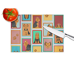 Caroline's Treasures MLM1110LCB Lots of Black and Tan Yorkie Glass Cutting Board Large Decorative Tempered Glass Kitchen Cutting and Serving Board Large Size Chopping Board