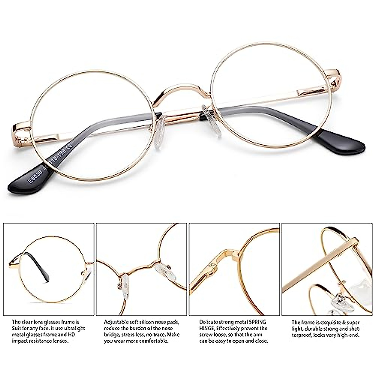 Pro Acme Non Prescription Clear Lens Glasses Retro Small Round Metal Frame (Gunmetal)