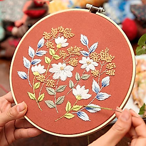 chfine 3 Pack Embroidery Starter Kit with Pattern, Cross Stitch Kit for Adults Beginners, Including Stamped Embroidery Cloth with 1 Embroidery Hoops, Color Threads and Tool(Mothers Day Gifts)