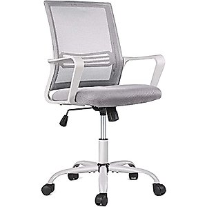 Adjustable Home Office Chair Mid Back Breathable Mesh, Height Adjustable, Comfortable Armrests, Padded Seat, Ergonomic Lumbar Support, Swivel Rolling, Tilting Function