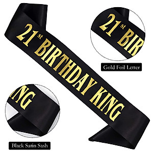 21st Birthday King Sash, Gold Foil Black Satin Birthday Sash for Men 21st Fabulous Birthday Party Gift Decorations Favors