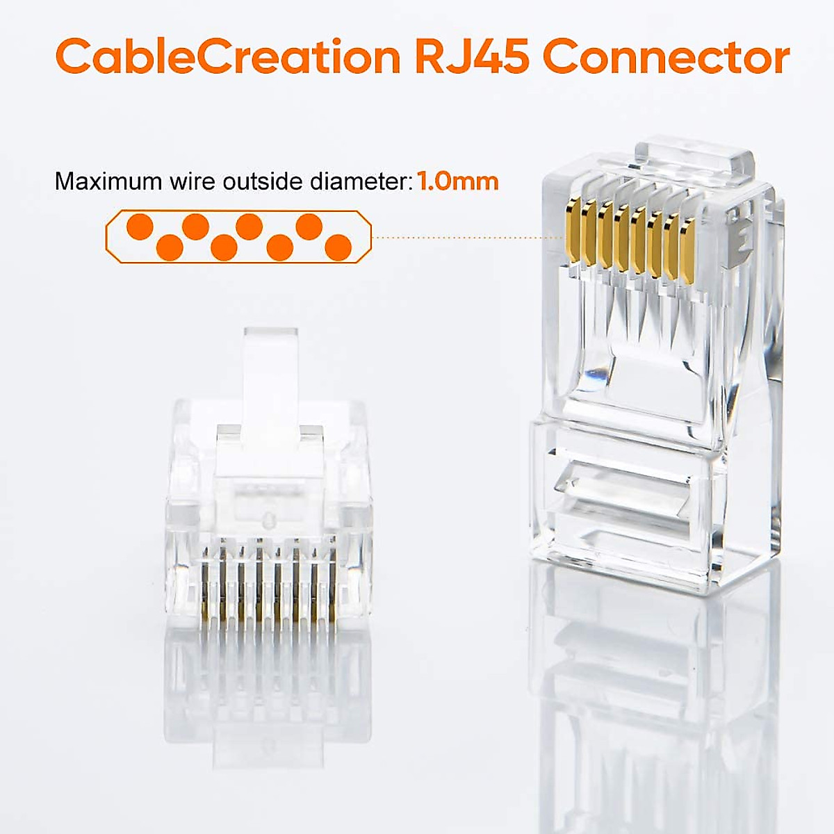 CableCreation Cat6 RJ45 Connectors, 100-PACK Cat6 RJ45 Ends, Ethernet Cable Crimp Connectors UTP Network Plug for Solid Wire and Standard Cable, Transparent