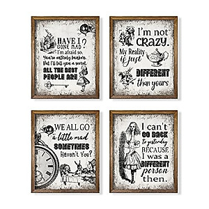 Alice Inspirational Saying Quotes Poster Prints Room Decor - Alice in Wonderland Wall Art Decor, Motivational Wall Art for Alice Fans, Self Affirmation Gift for Women Teen Girl Cheshire Cat Mad Hatter