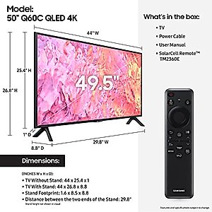 SAMSUNG 50-Inch Class QLED 4K Q60C Series Quantum HDR, Dual LED, Object Tracking Sound Lite, Q-Symphony, Motion Xcelerator, Gaming Hub, Smart TV with Alexa Built-in (QN50Q60C, 2023 Model)
