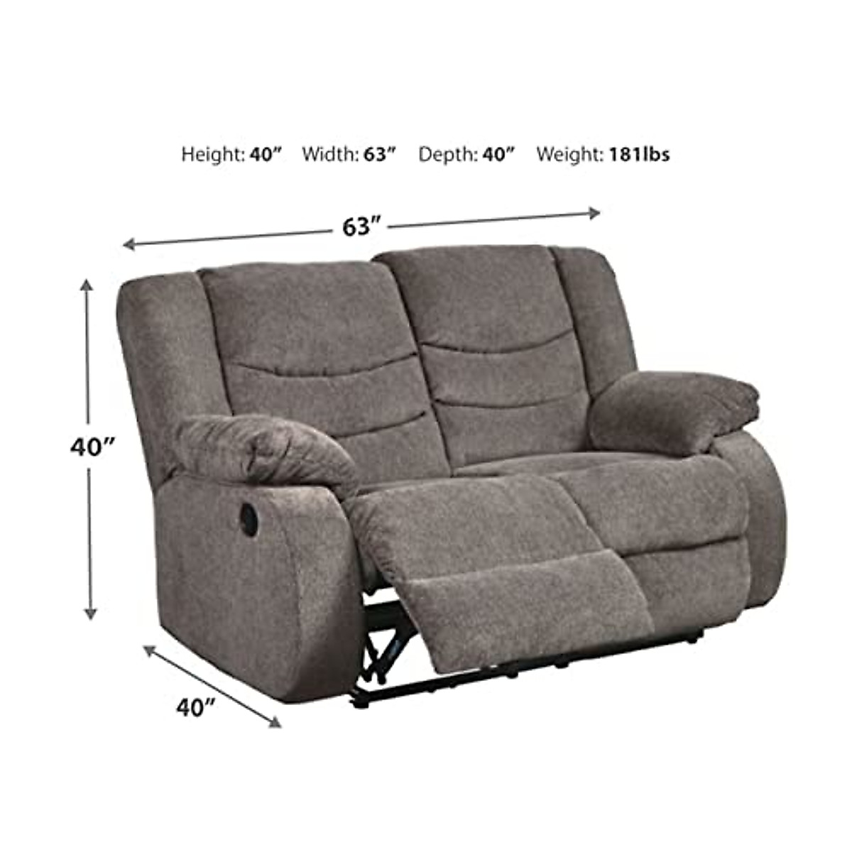 Signature Design by Ashley Tulen Modern Manual Pull Tab Reclining Loveseat, Dark Gray