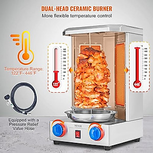 VEVOR Shawarma Grill Machine, 13 lbs Capacity, Chicken Shawarma Cooker Machine with 2 Burners, Gas Vertical Broiler Gyro Rotisserie Oven Doner Kebab Machine, for Home Restaurant Kitchen Parties