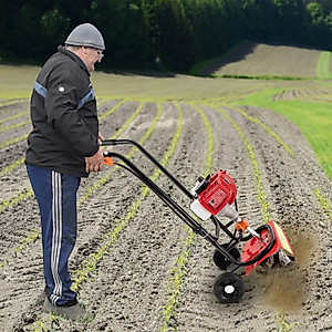 LYNICESHOP 52cc 2-Stroke Gas Power Cultivator Tilling Rototiller, Garden Farmyard Tiller Mini Tiller Cultivator, Adjustable Tilling Width Up to 14.17'', Tilling Depth Up to 3.94'' for Lawn, Garden