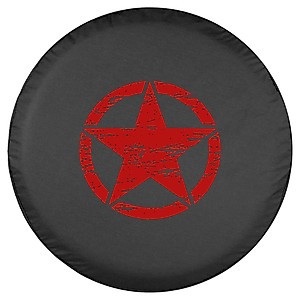 Boomerang - 32" Distressed Star - Spare Tire Cover - (Black Denim Vinyl) for Jeep Wrangler JK (2007-2018) - Red (Bright) Print - Made in The USA