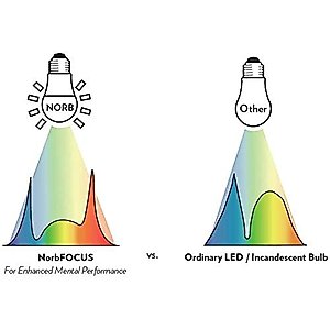 NorbFOCUS Desk Lamp LED Light Bulb. Unique Light Spectrum for Mental Performance. Supports Learning, Retention, Recall, Reading Speed. For Use as a Reading Light, Study Light, Work Light or Task Light