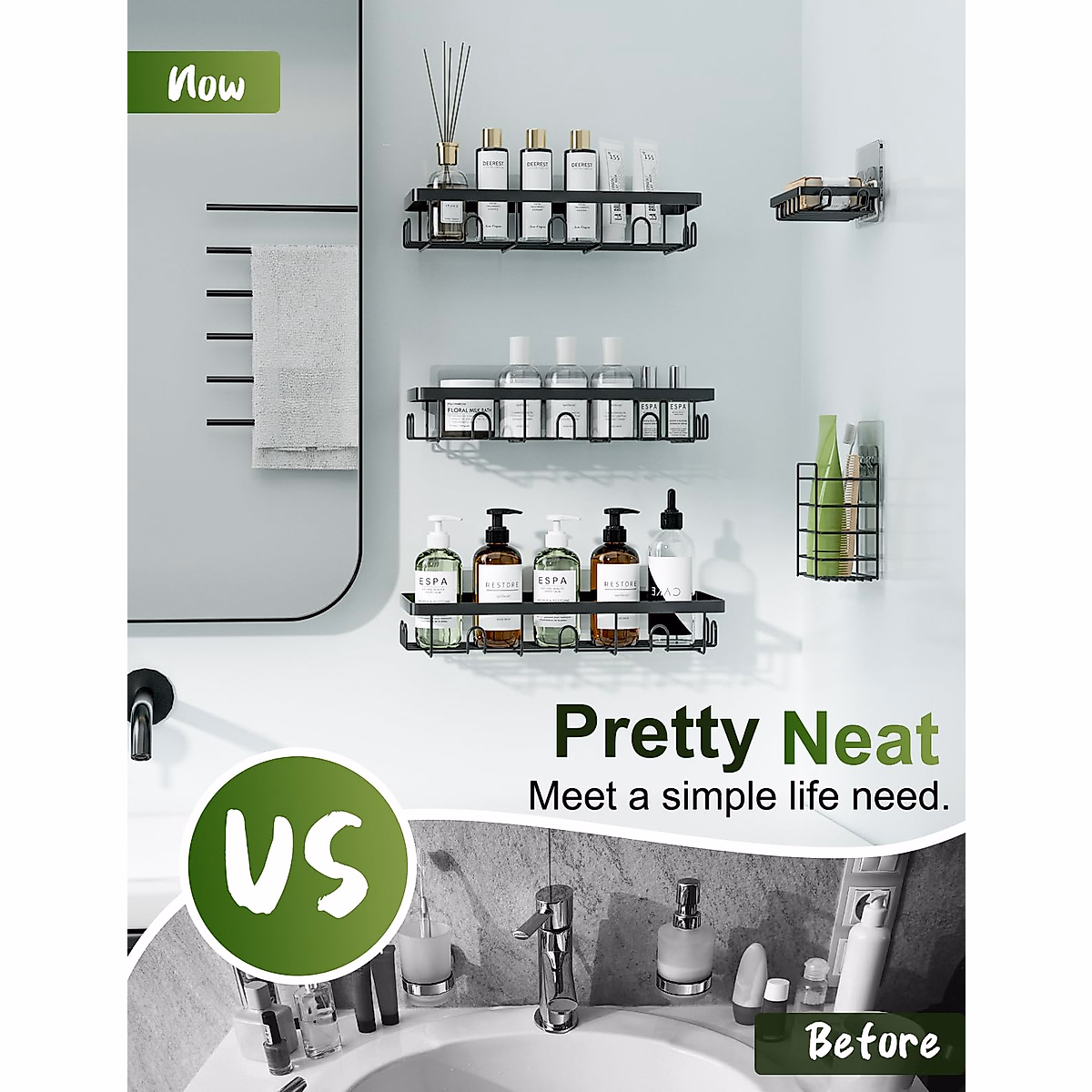 GVY Shower Caddy 5 Pack, Adhesive Shower Organizer Bathroom Shelves,Rustproof Bathroom Organizers and Storage for Home Decor, No Drilling Shower Shelves for Apartment Essentials