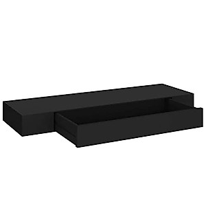 VanTook Floating Shelf with a Drawer, 31.5 Inch MDF Wall Mounted Shelves Wall Shelves Display Rack for Storage Organizer, Bedroom, Bathroom, Living Room, Kitchen, Laundry Room, Black