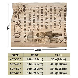 Gwuvioz Happy 10th Wedding Anniversary Blanket Soft Throw Blanket Cozy Blanket & Throws for Couch Bed Living Room Decoration 60"X50"
