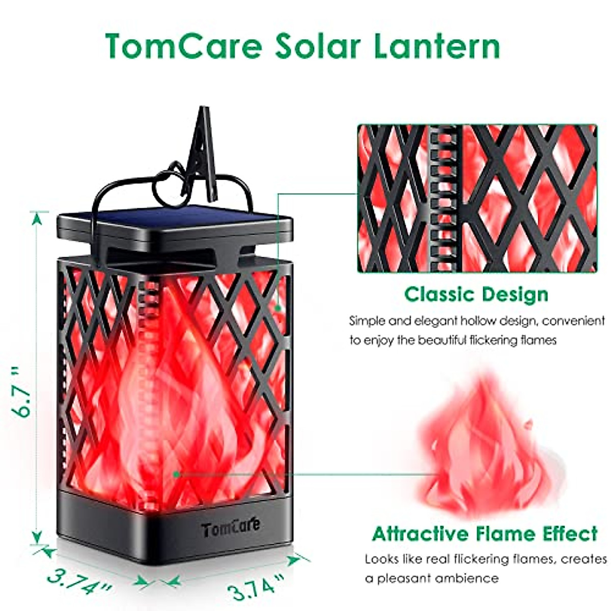 TomCare Solar Outdoor Lights, Red Flickering Flame Solar Lanterns Outdoor Waterproof Hanging Lights Upgraded LED Solar Garden Lights Decorative Solar Landscape Lights for Patio Deck Yard, 2 Pack