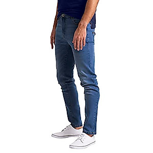 westAce Mens Flex Denim Jeans Slim Fit Stretch Casual Flat Front Classic 5-Pockets Straight Leg Essential Denim Jeans Pants 28W-40W (Dark Blue, 34 Waist x 34 Length) 34W x 34L