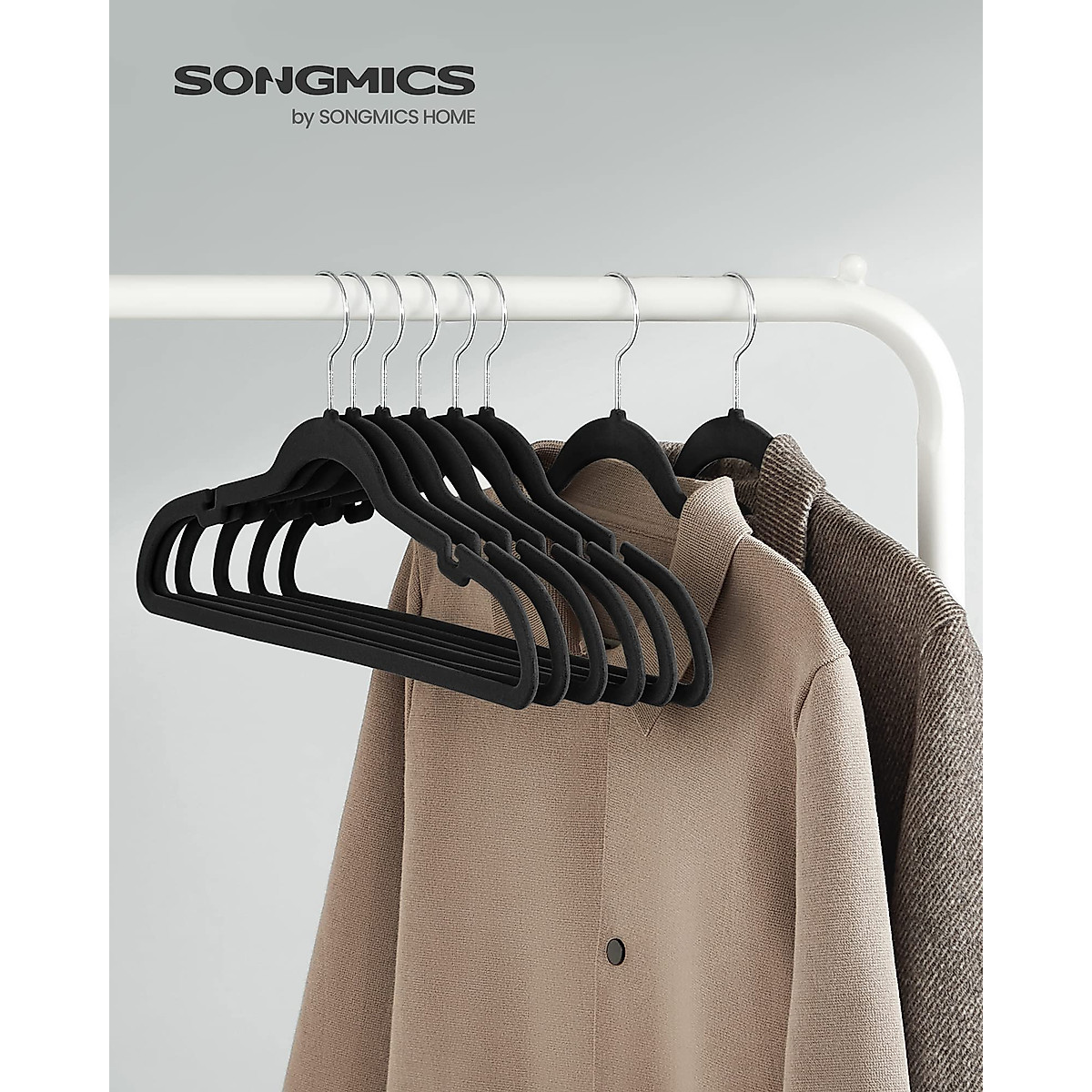 SONGMICS Velvet Hangers 60 Pack, Non-Slip Clothes Hangers, Suit Hangers with Shoulder Notches, Pants Bar, 360° Swivel Hook, Space-Saving, for Closet, Ink Black UCRF030B01