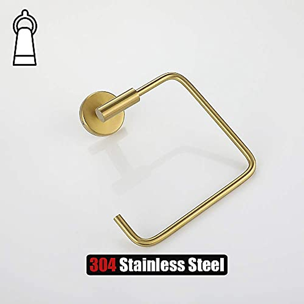 JQK Towel Ring Brushed Gold, Stainless Steel Square Ring Towel Holder for Bathroom, 6 Inch Brushed Gold Wall Mount, TR140-BG