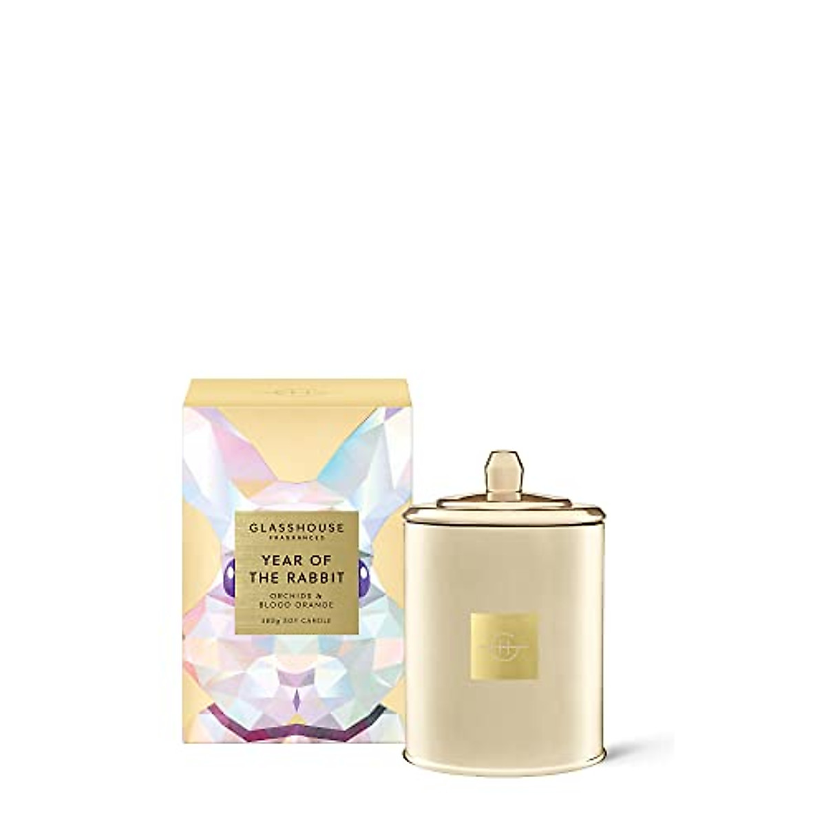 Glasshouse Fragrances Year of The Rabbit Candle, Triple Scented Natural Soy Wax Blend, 2 Wicks & Glass Jar, 65 Hour Burn Time, Orchids & Blood Orange, 13.4 Oz (380g)