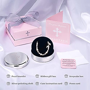 Tryuunion Baptism Bracelet in Sterling Silver and Cultured Pearls for Baby Girls, with Silver-plated Jewelry Keepsake Box, Great Catholic Christening and Baptism Gifts for Girl (Baptism-Girl)