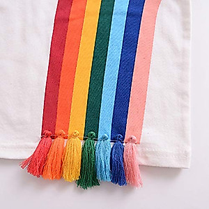 Toddler Kids Baby Boy Girl Short Sleeve Tassel Rainbow T-Shirt Striped Summer Casual Tops (White, 4-5T)