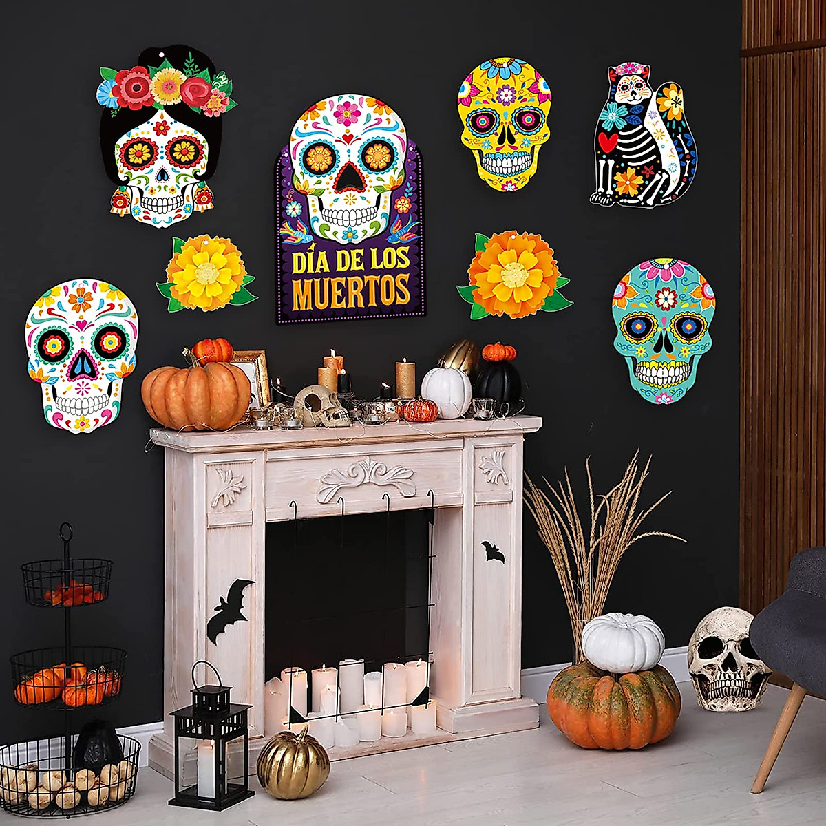 Dia De Los Muertos Decor Day of The Dead Decorations Dia De Los Muertos Sign Day of The Dead Decor Sugar Skull Cutouts Halloween Party Supplies, Set of 25