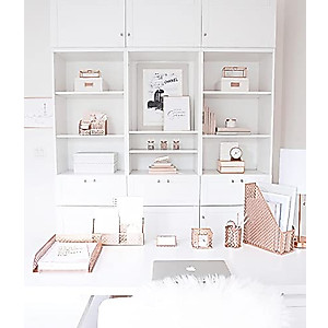 BLU MONACO 6 Piece Rose Gold Desk Organizer Set - Desk Sets- Office Set- Rose Gold Desk Accessories - Desktop Organization