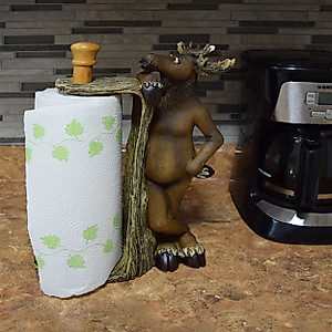Rivers Edge Products Countertop Paper Towel Holder, Unique Resin and Wood Paper Towel Holder, Novelty Napkin Roll Holder for Counter, Giftable Animal Paper Towel Stand, Moose