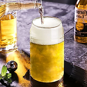 WISIMMALL Drinking Glasses with Bamboo Lids and Glass Straw 2PCS Set, 16oz Glass Cups with Lids and Straws, Beer Glasses, Iced Coffee Glasses, Soda, Gift 1 Cleaning Brushes