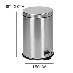 Flash Furniture Round Stainless Steel Fingerprint Resistant Soft Close, Step Trash Can - 5.3 Gallons (20L)